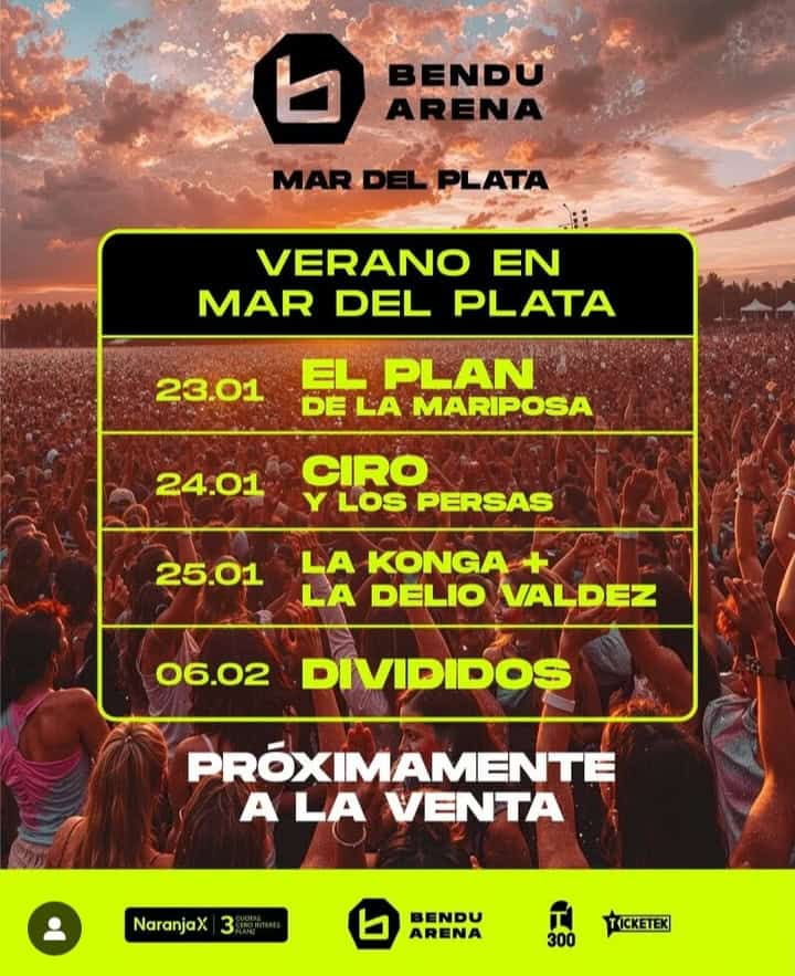 Bendú Arena: un nuevo espacio con recitales confirmados para el verano 2026 - Bacap Noticias